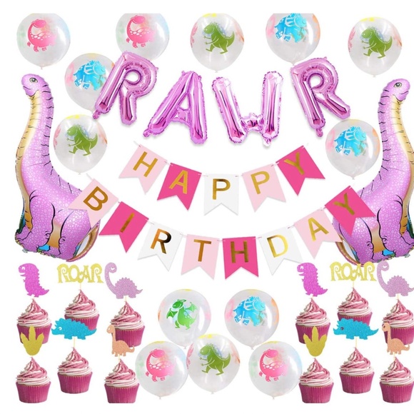 Party Supplies | New Pink Dinosaur Birthday Party Decorations Set ...